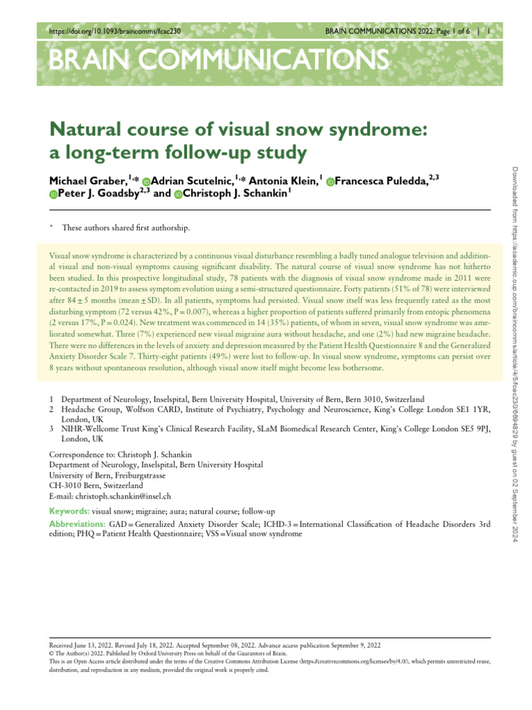 Graber et al. - 2022 - Natural course of visual snow syndrome a long ...