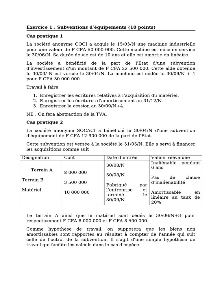 Exercice 1 - Subv | PDF