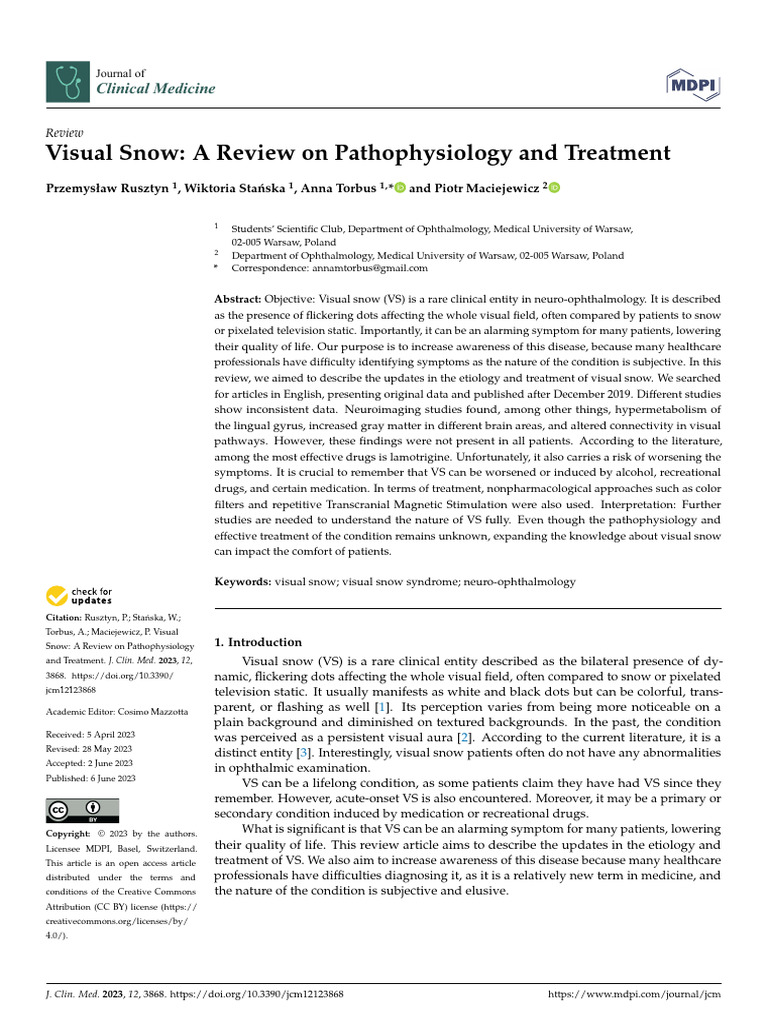 Rusztyn Et Al. - 2023 - Visual Snow A Review On Pathophysiology and ...