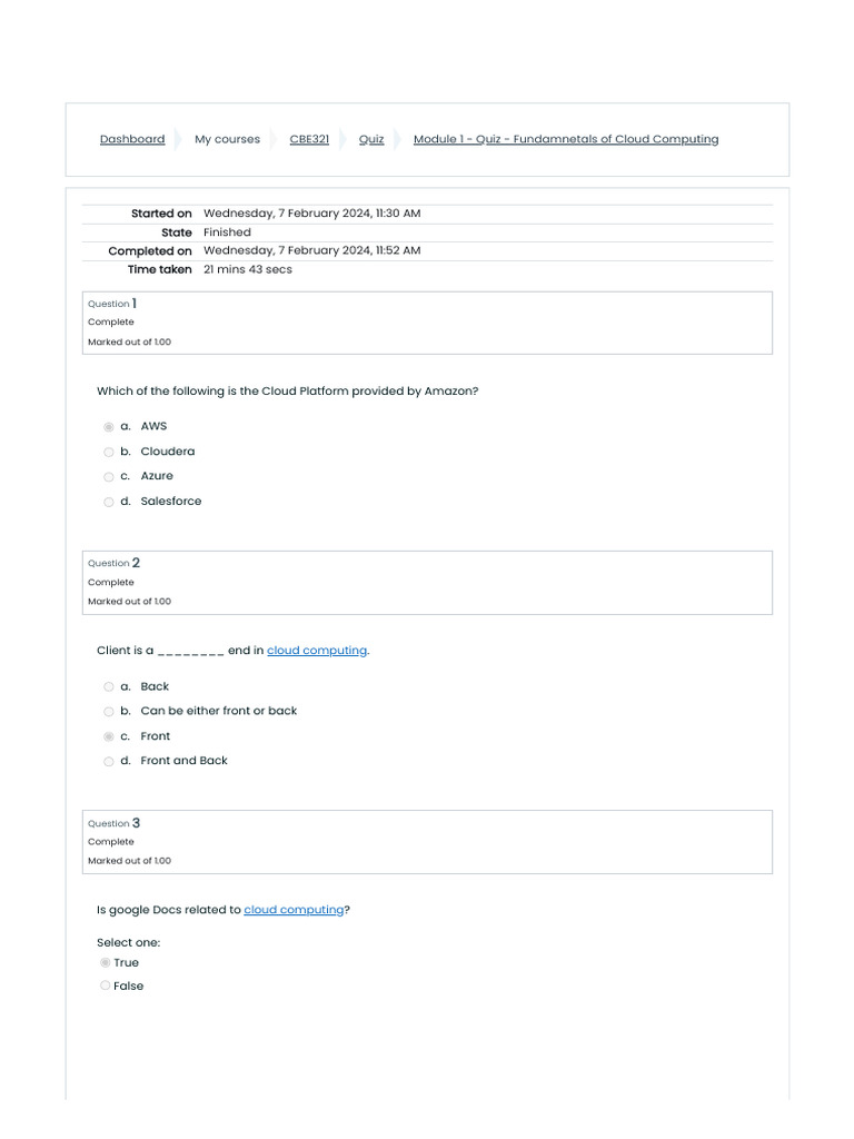 Module 1 - Quiz - Fundamnetals of Cloud Computing - Attempt Review | PDF