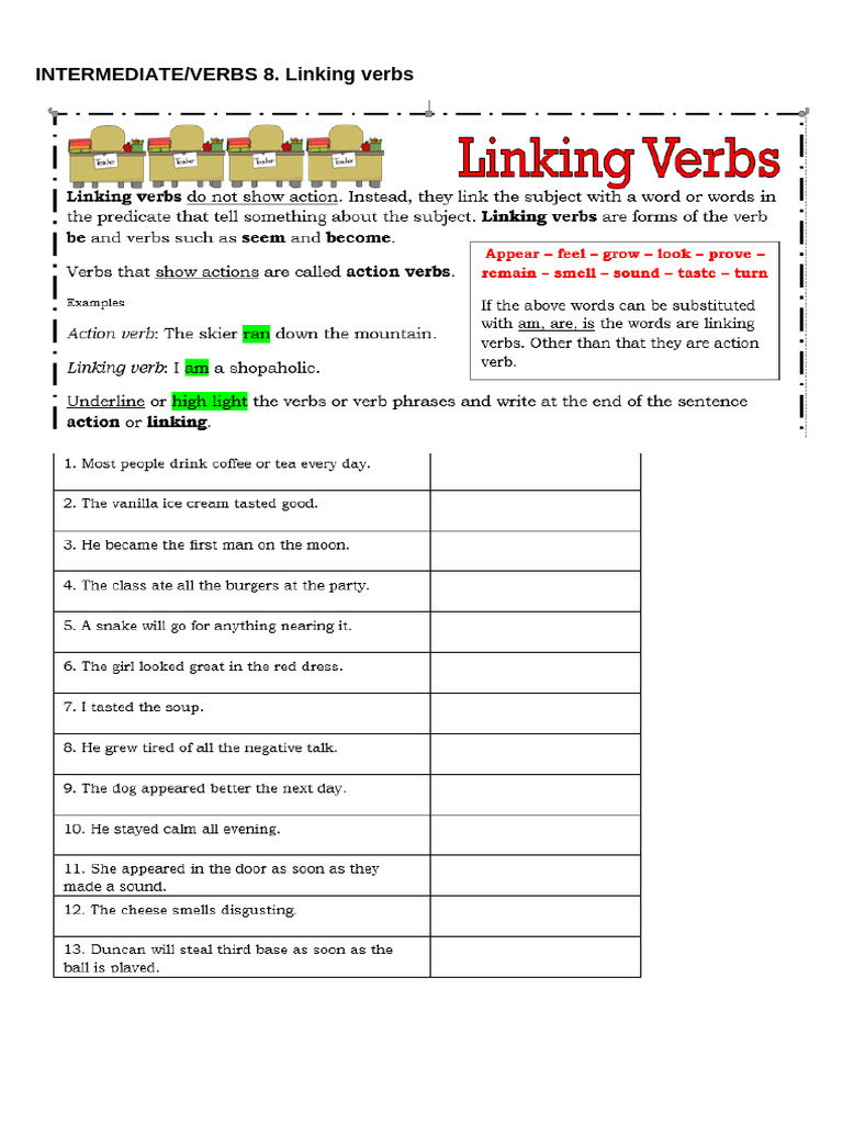 Copia de Class INT_VERBS 8. Linking verbs | PDF