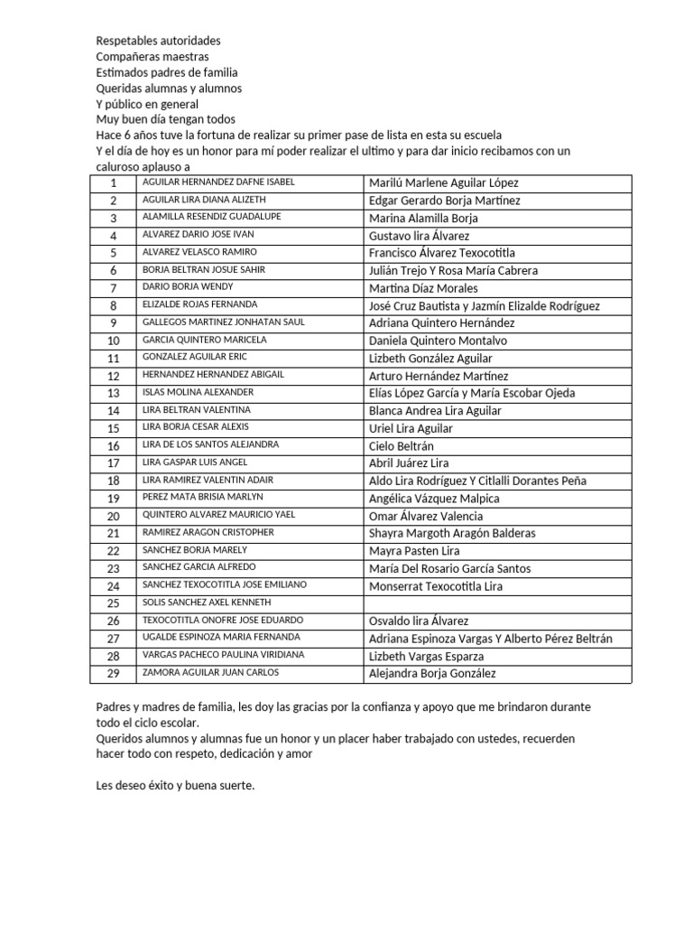 Ultimo Pase de Lista | PDF