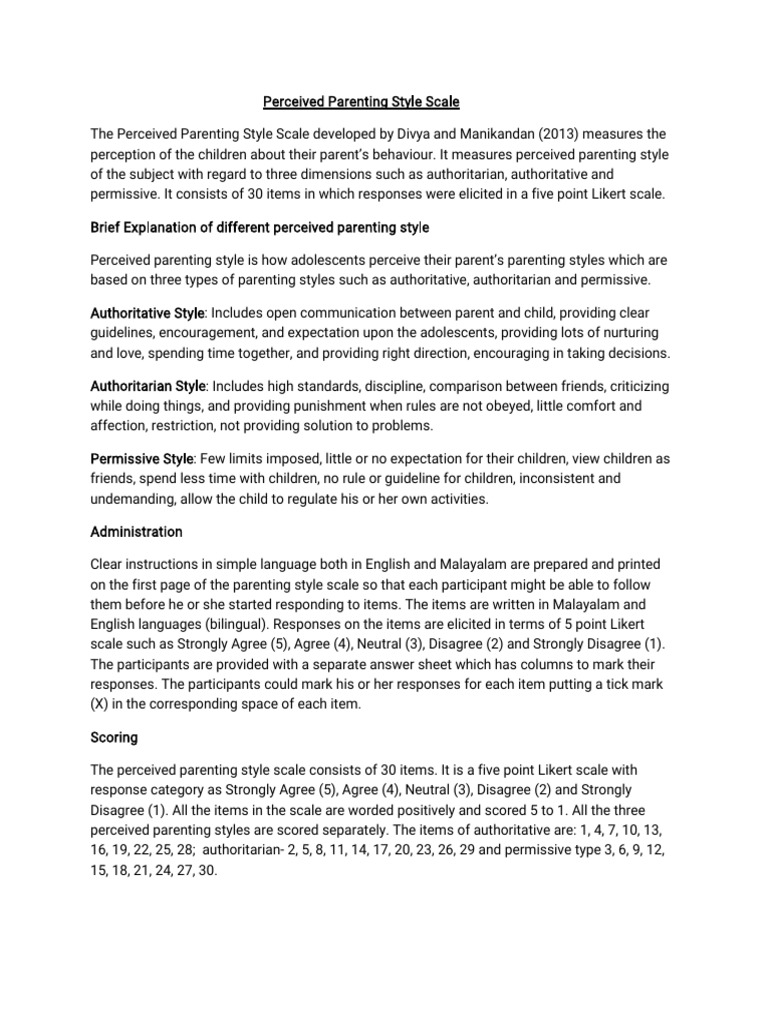 Perceived Parenting Style Scale-WPS Office | PDF