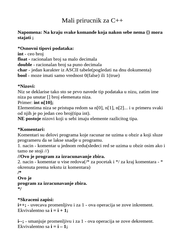 Mali Prirucnik Za C++ | PDF
