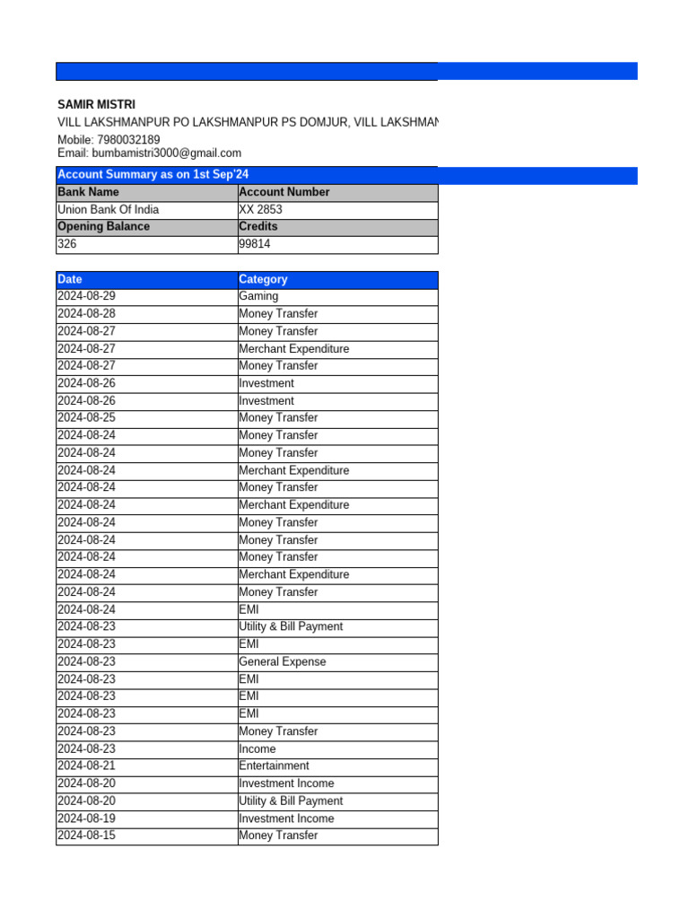Consolidated Bank Statement Aug2024 | PDF