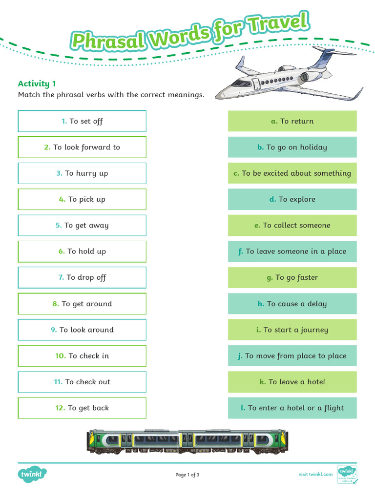 Phrasal Verbs For Travel Worksheet - Ver - 1 | PDF