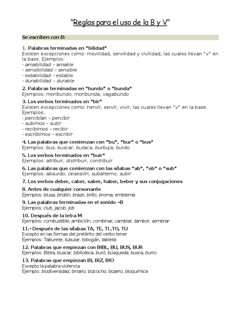Uso de la B y V: Reglas y Ejercicios | PDF | Relaciones sintácticas ...