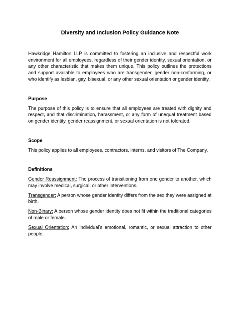 Diversity and Inclusion Policy Guidance Note | PDF