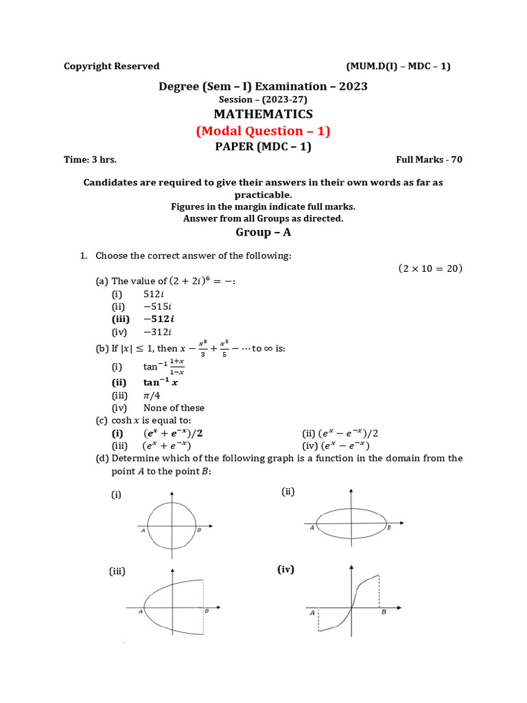 Modal Question 1 - (MDC) Mathematics | PDF