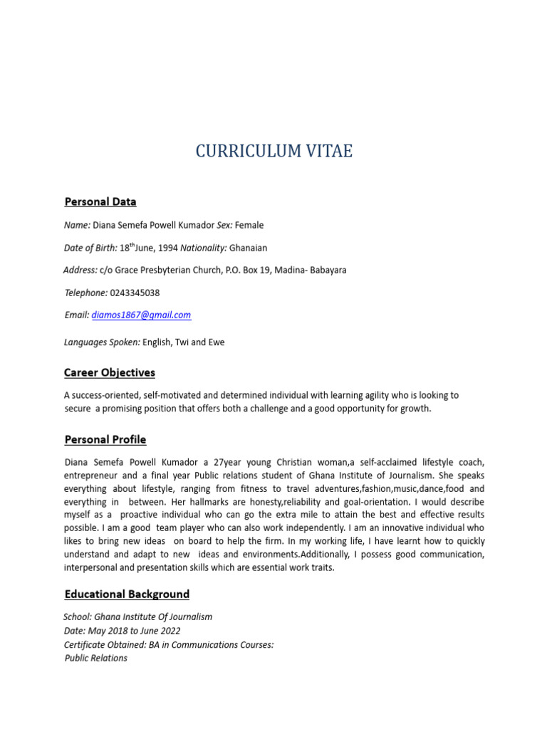 Diana'SCurrent CV | PDF