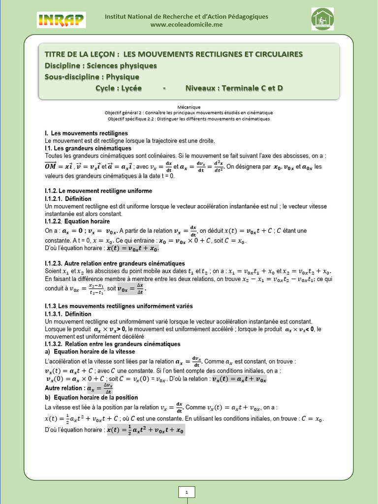 Phys-Td-Les Mouvements Rectilignes Et Circulaires | PDF