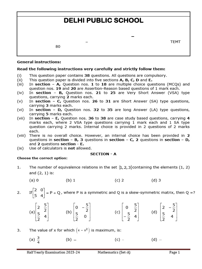 SamplePaper XII Maths XII | PDF | Circle | Mathematics