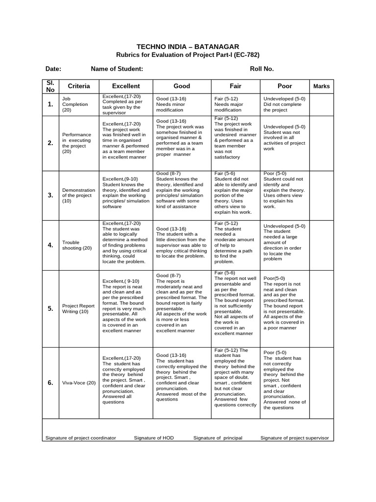 Rubrics-EC-782, Project- Part-I (1) | PDF