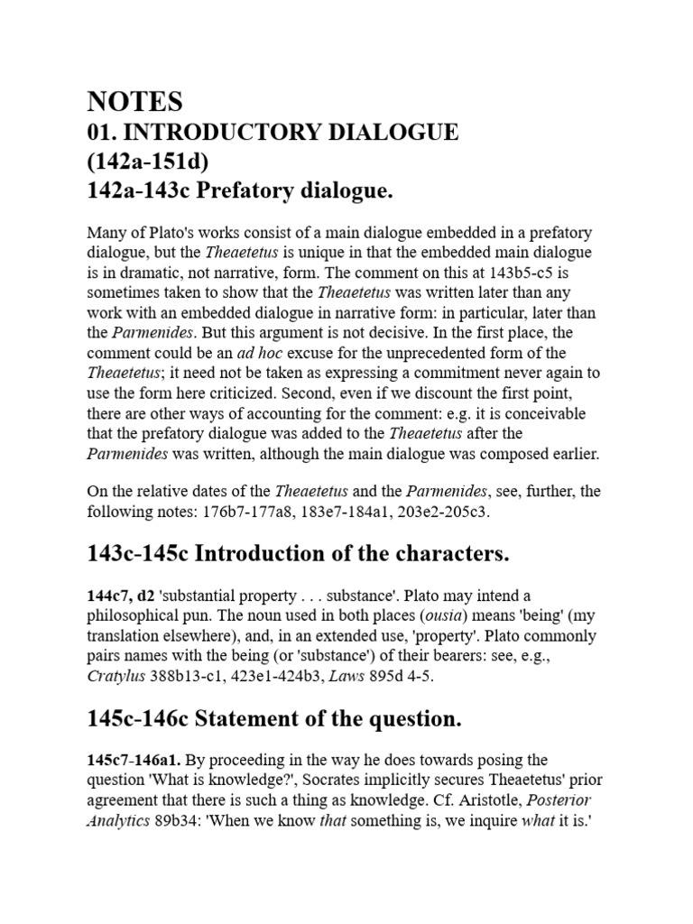 McDowell's Notes Theatetus | PDF