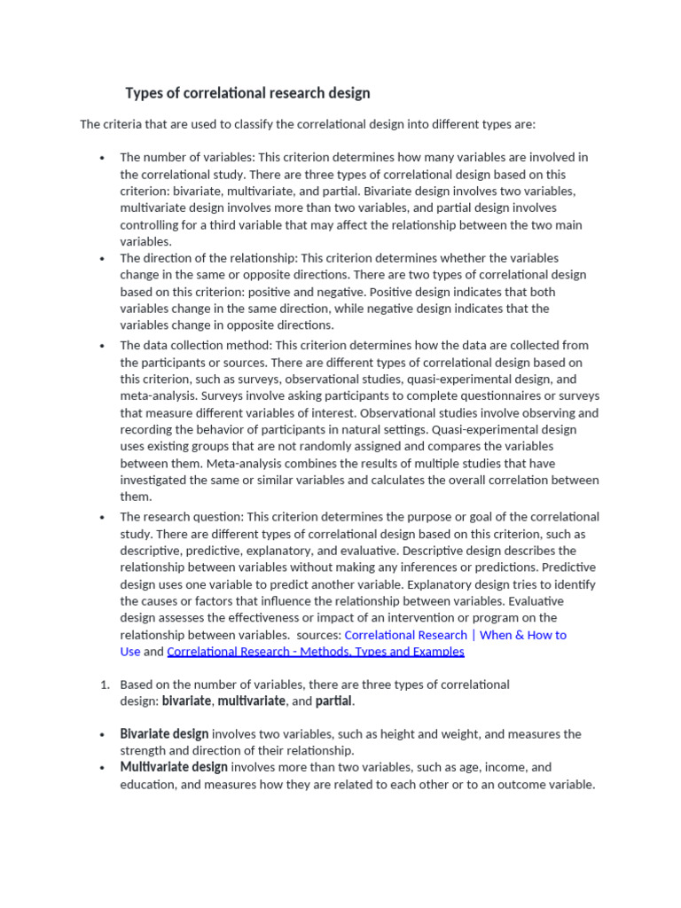 The criteria that are used to classify the correlational design into ...