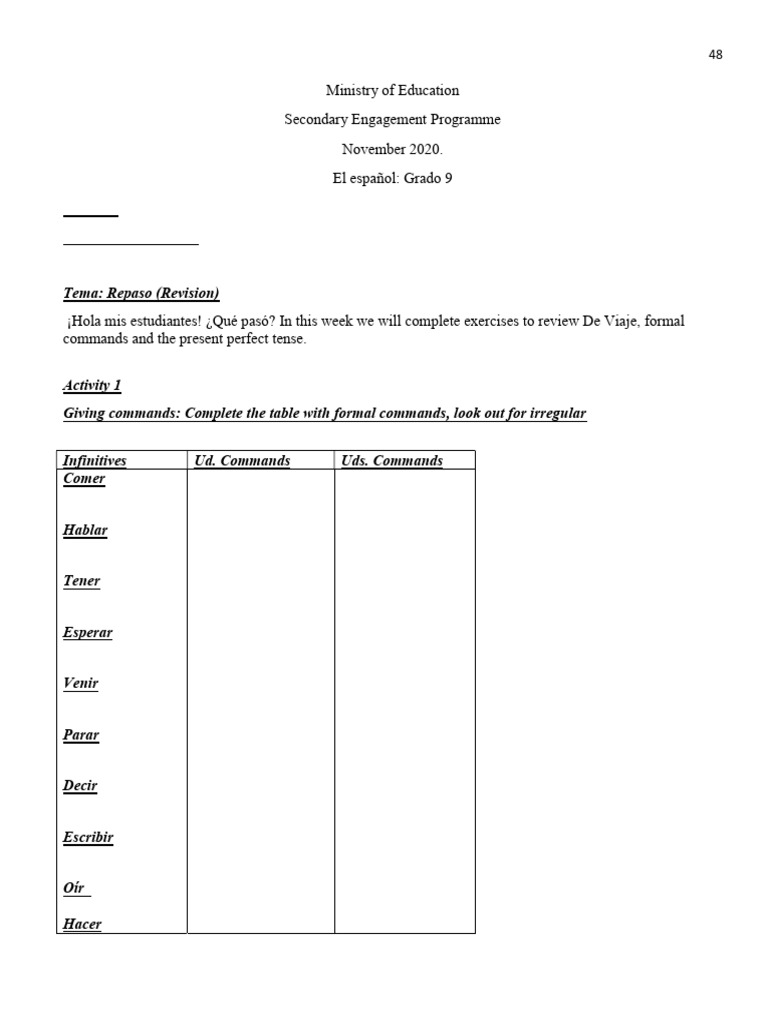 Grade 9 Spanish Week 11 | PDF