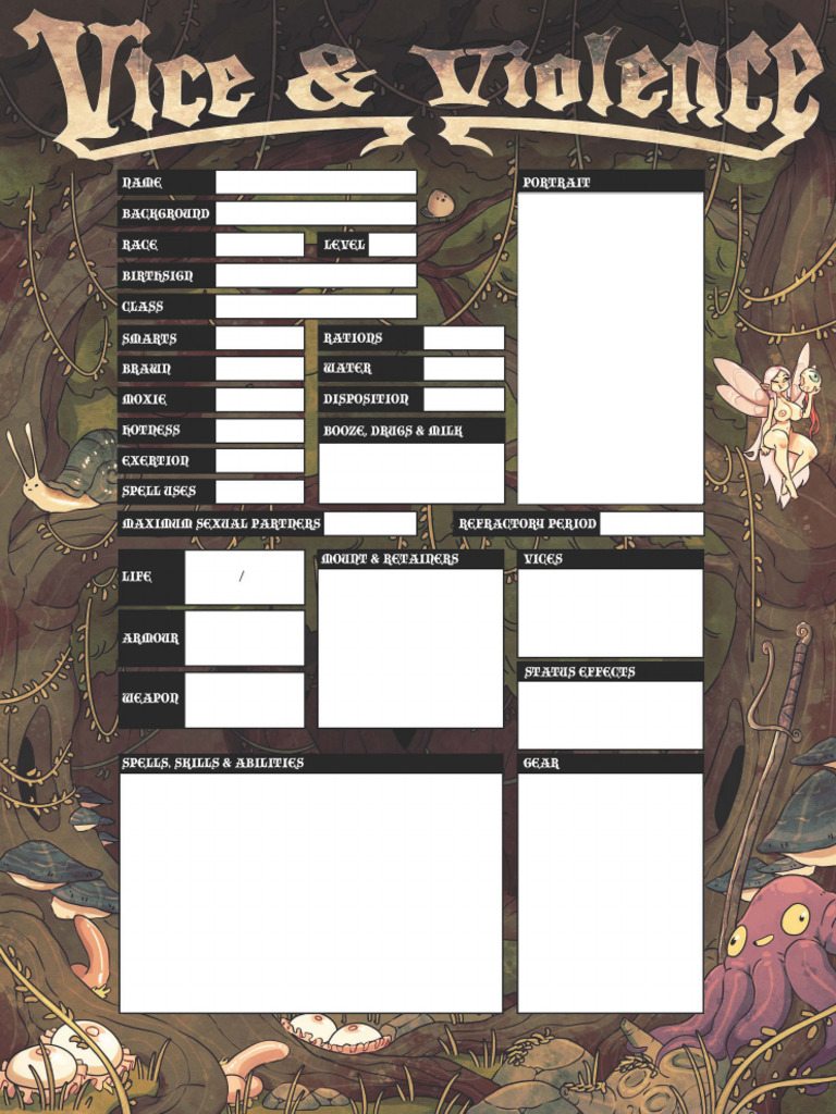 Character Sheet For Vice and Violence | PDF