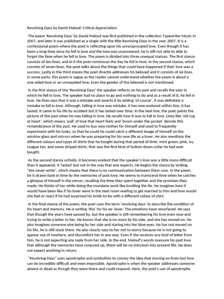 Revolving Days by David Malouf | PDF | Poetry