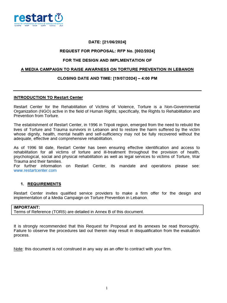 RFP - Restart 2024-2026 Media Campaign | PDF