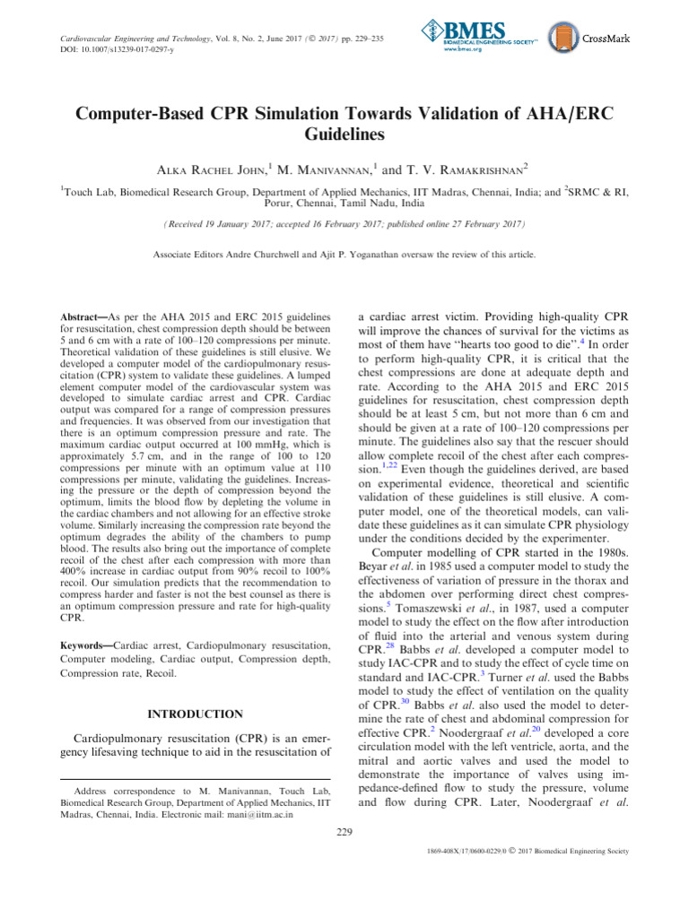 Computer-Based CPR Simulation Towards Validation of AHA/ERC Guidelines | PDF