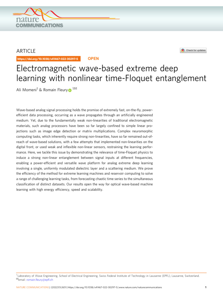Electromagnetic Wave-Based Extreme Deep Learning With Nonlinear Time-Floquet Entanglement | PDF