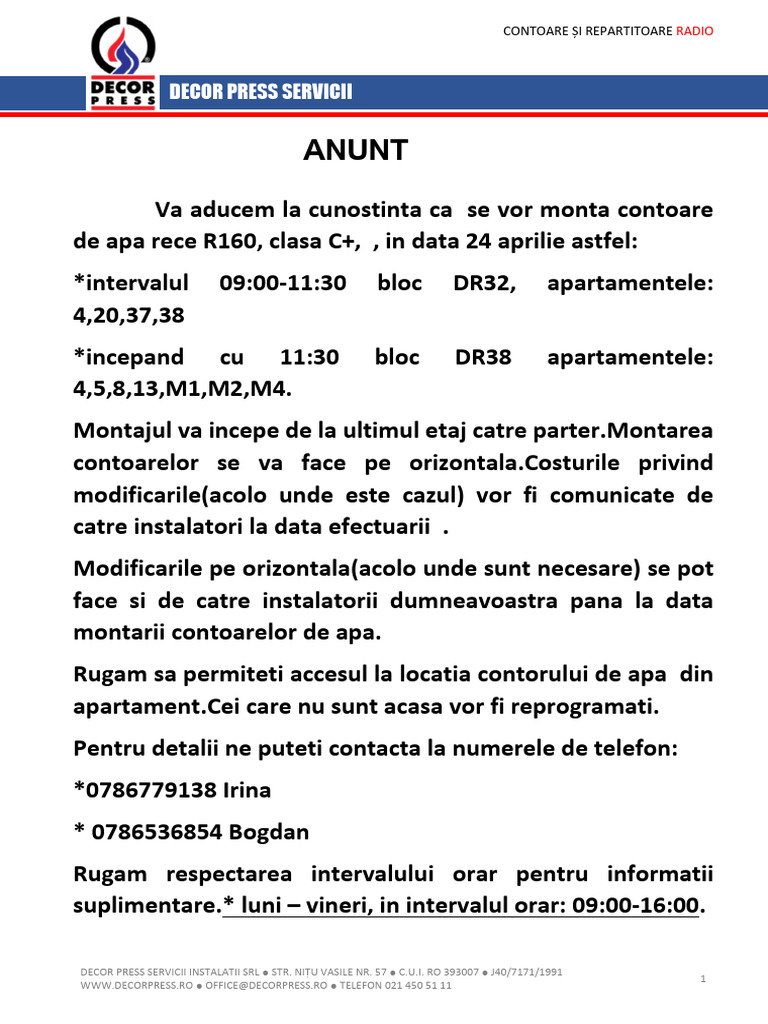 Anunt Montaj 2024 | PDF