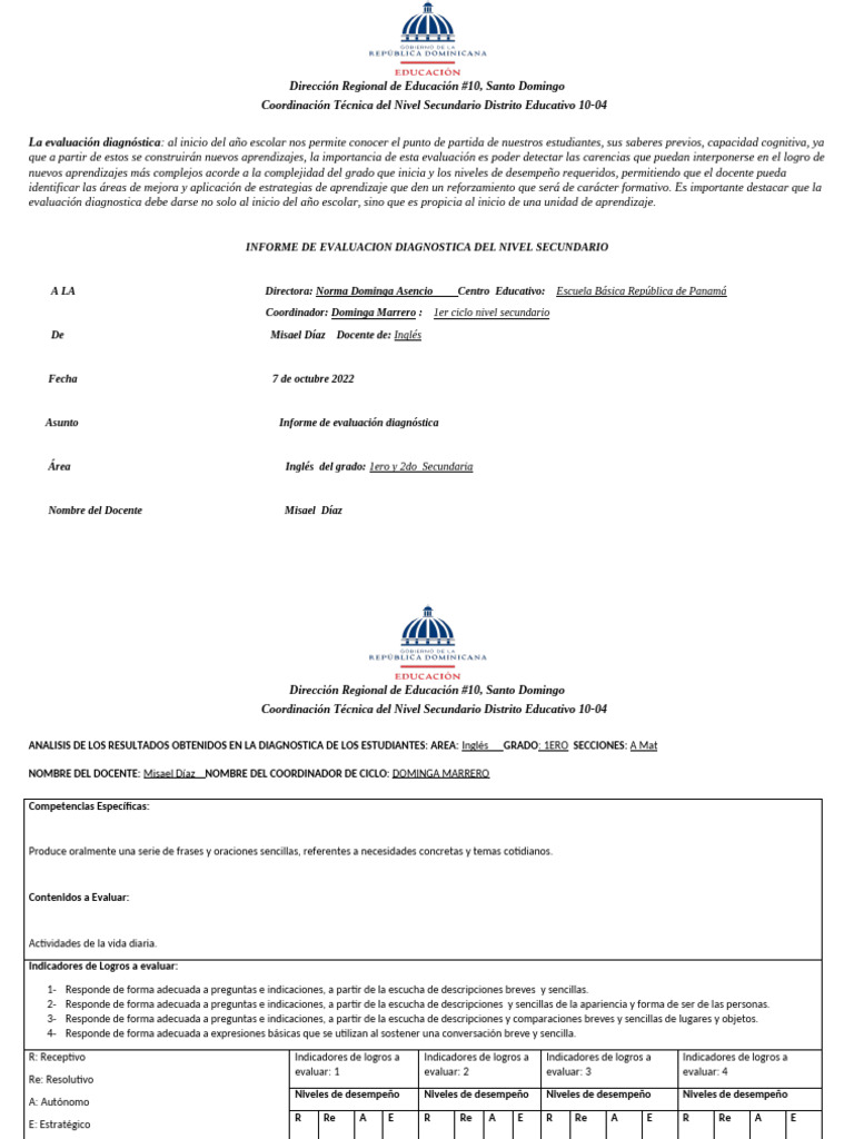 Informe de Evaluacion Diagnostica | PDF