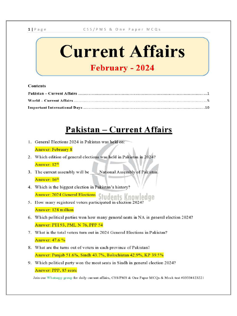 February 2024 - Full Month Current Affairs | PDF