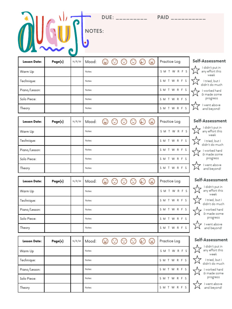 Piano Assignment Sheet | PDF