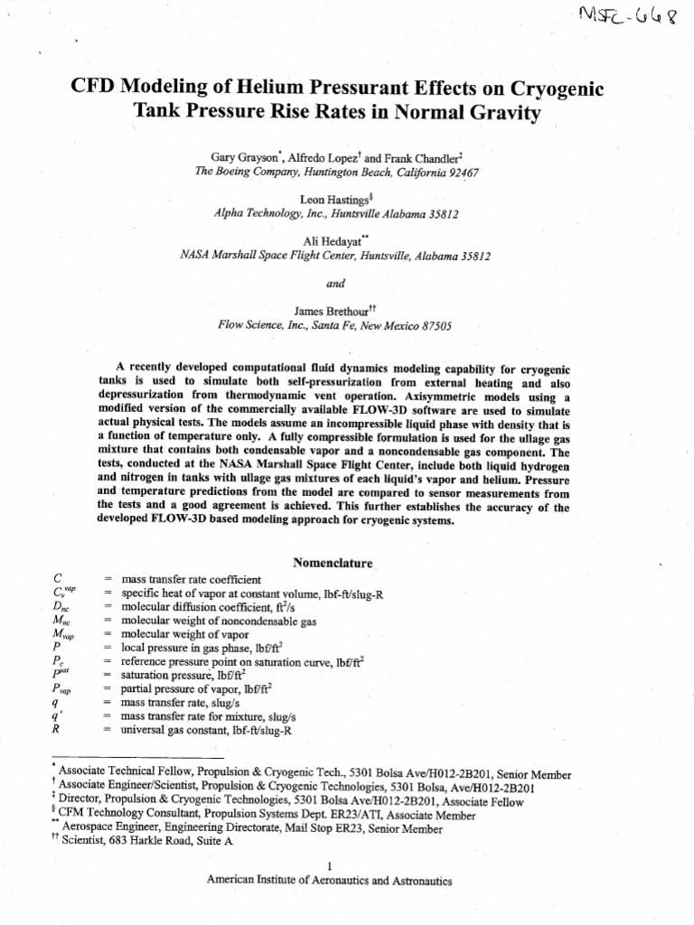 CFD Modeling of Helium Pressurant Effects On Cryogenic Tank Pressure ...