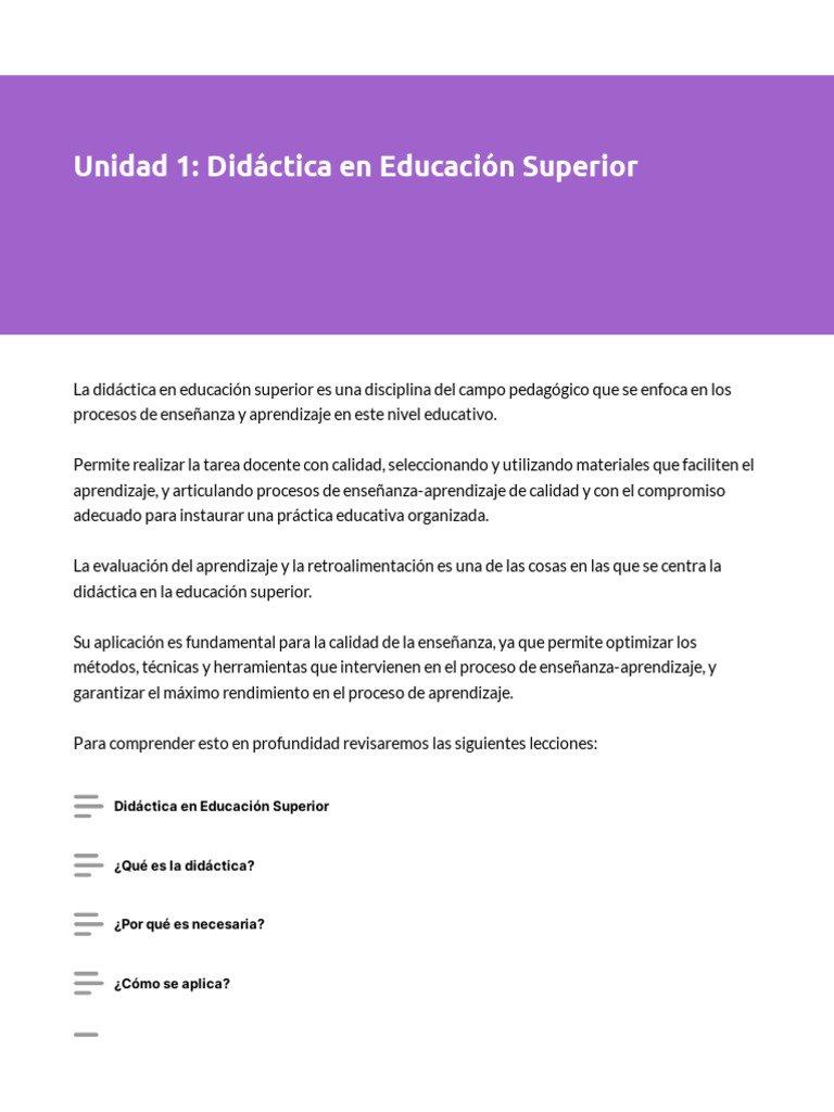 M2.U1-Manual de contenido (Didáctica en Educación Superior) | PDF