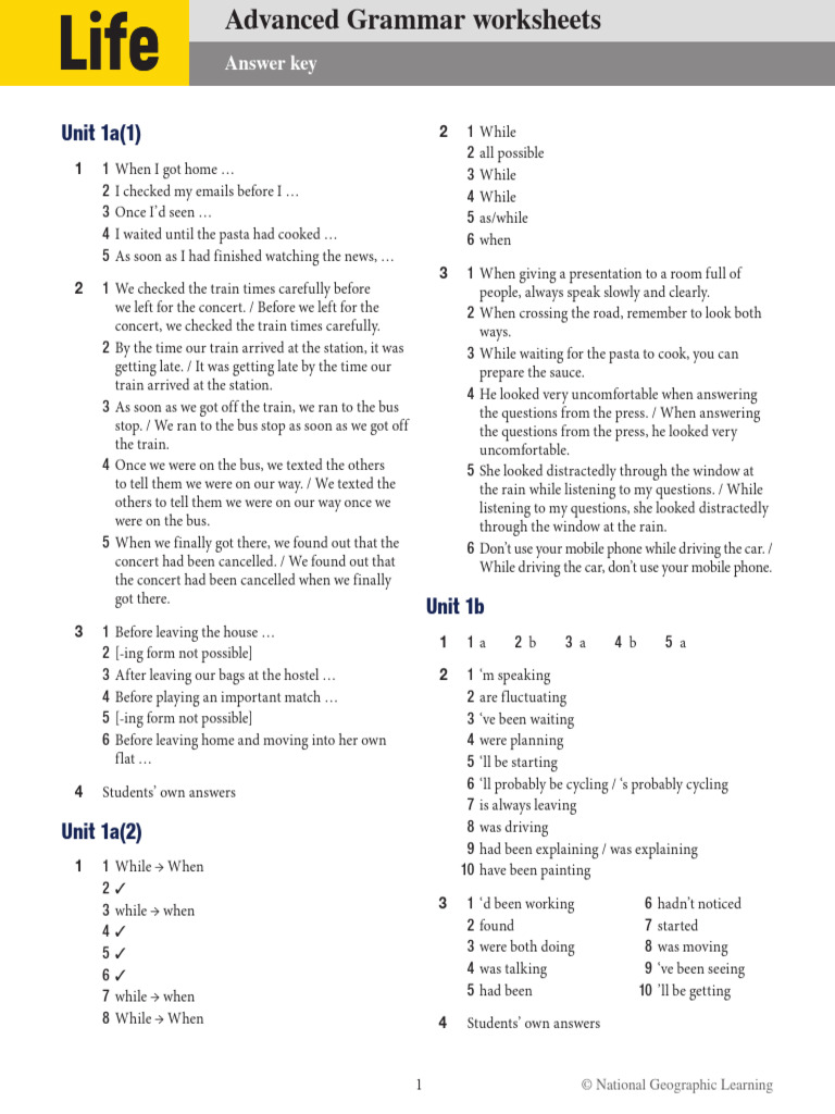 Advanced GrammarPracticeWorksheets AnswerKey 0 | PDF