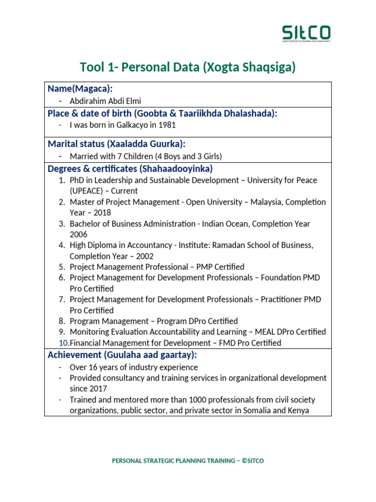 Tool 1 - PERSONAL DATA - Updated | PDF