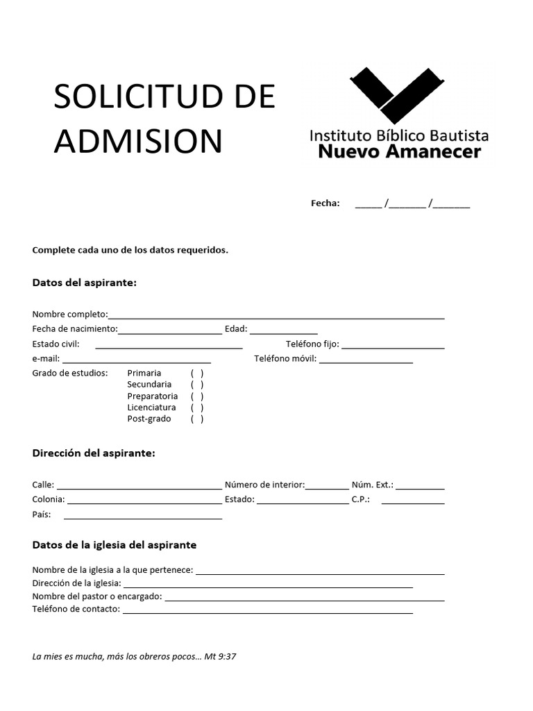 Solicitud de admision - IBBNA | PDF