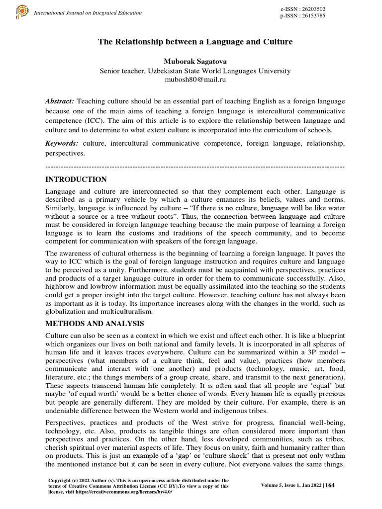 The Relationship Between A Language and Culture | PDF