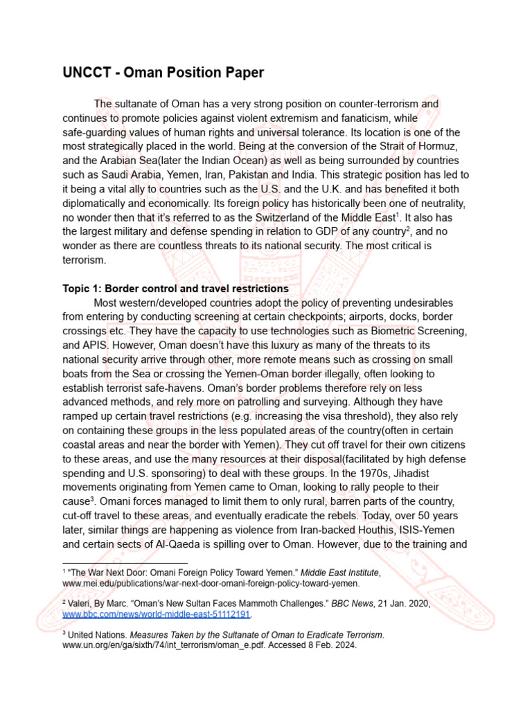 UNCCT - Oman Position Paper - Rasclaat | PDF