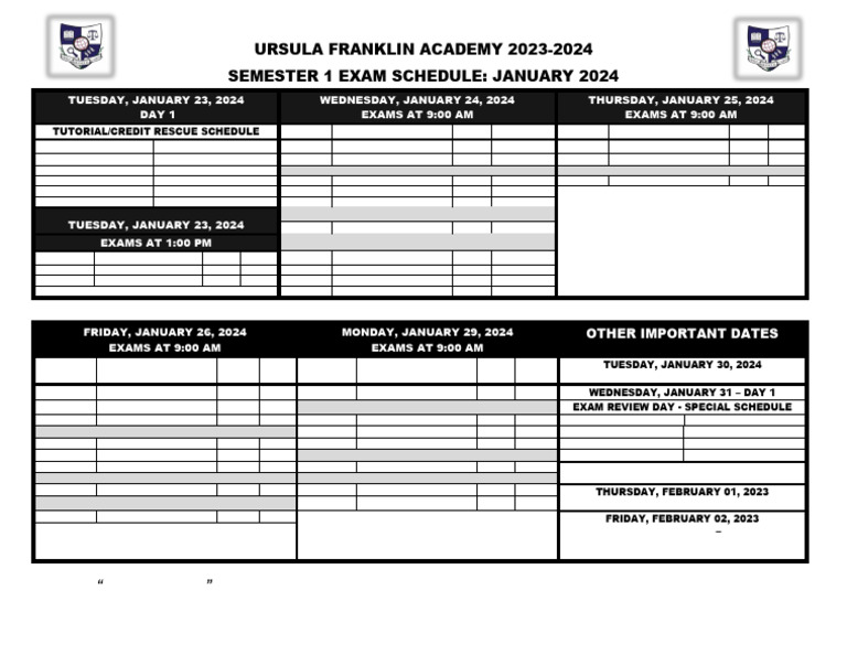 2024 JAN - SEM 1 EXAM SCHEDULE - Final V2 | PDF