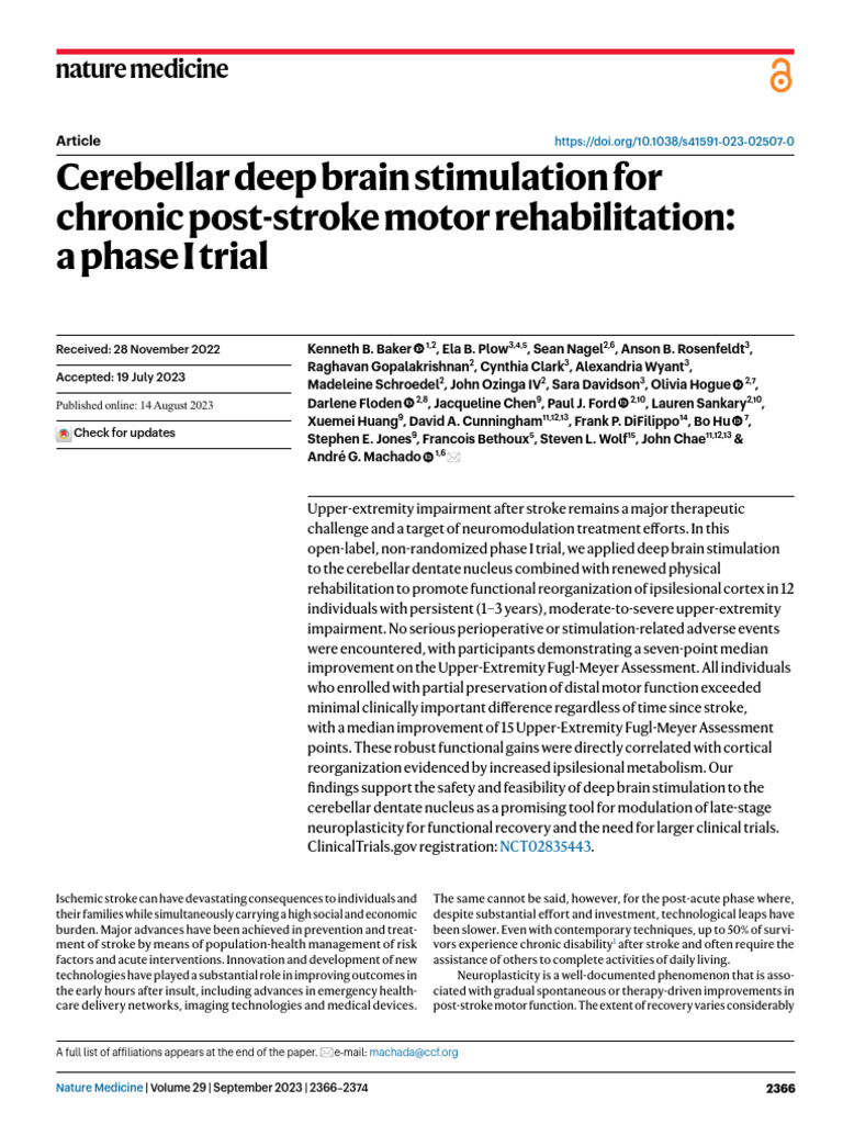 Cerebellar Deep Brain Stimulation For Chronic Post-Stroke Motor ...