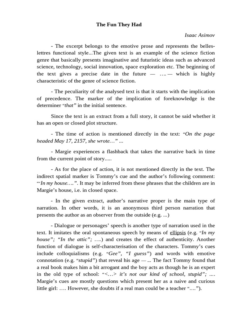 Analysis Notes The Fun They Had | PDF
