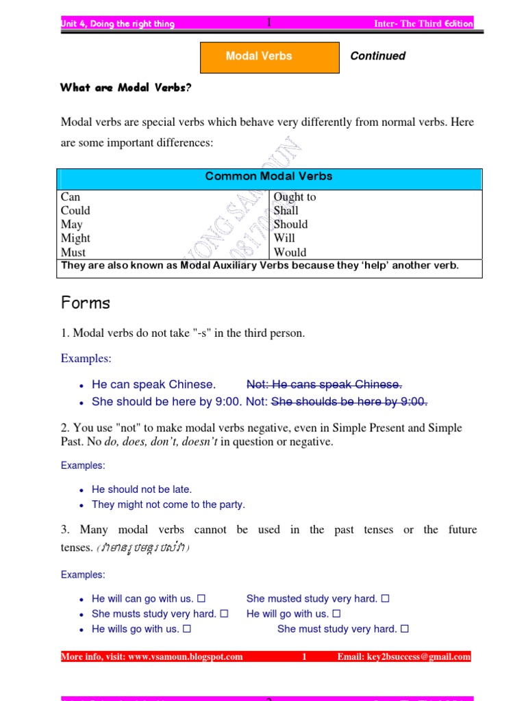 Unit 4, Inter, Modal Verbs | PDF | Grammar | Morphology