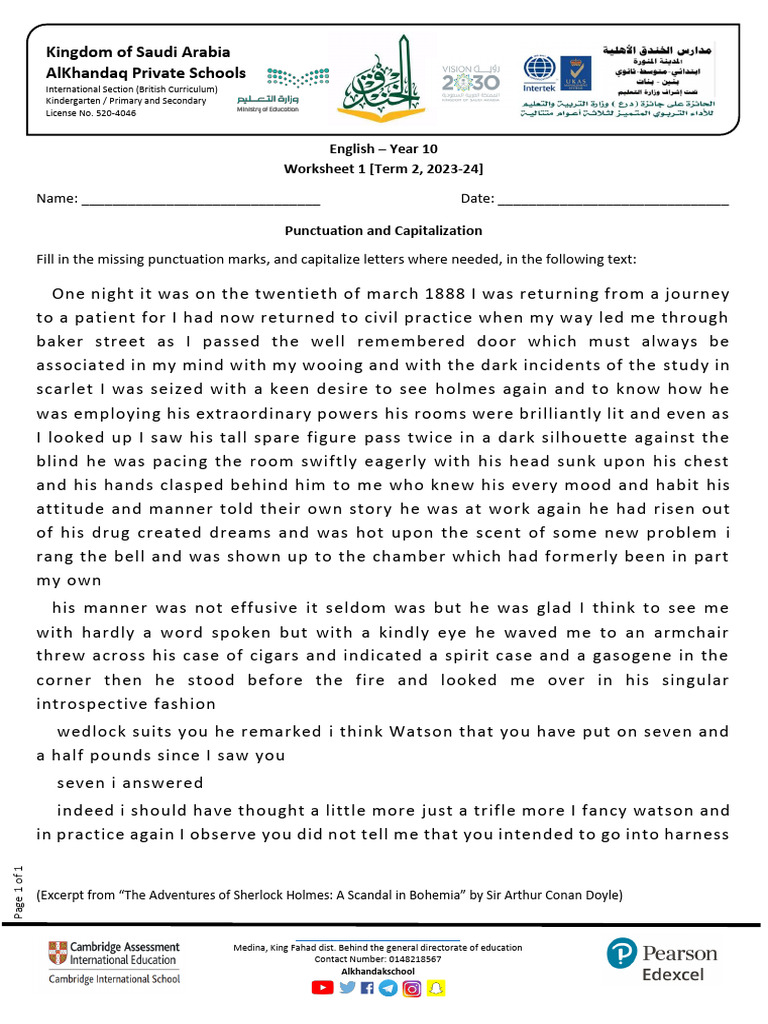 English - Year 10 - Worksheet 1 | PDF