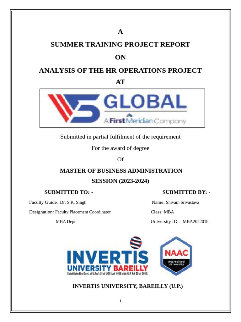 INTERNSHIP PROJECT - 1 Copy SHIVAM SRIVASTAVA | PDF | Human Resources | Career & Growth