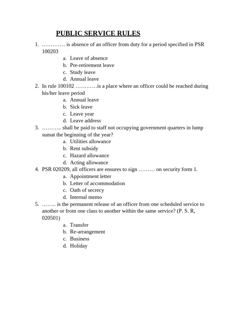 Public Service Rules Questions | PDF