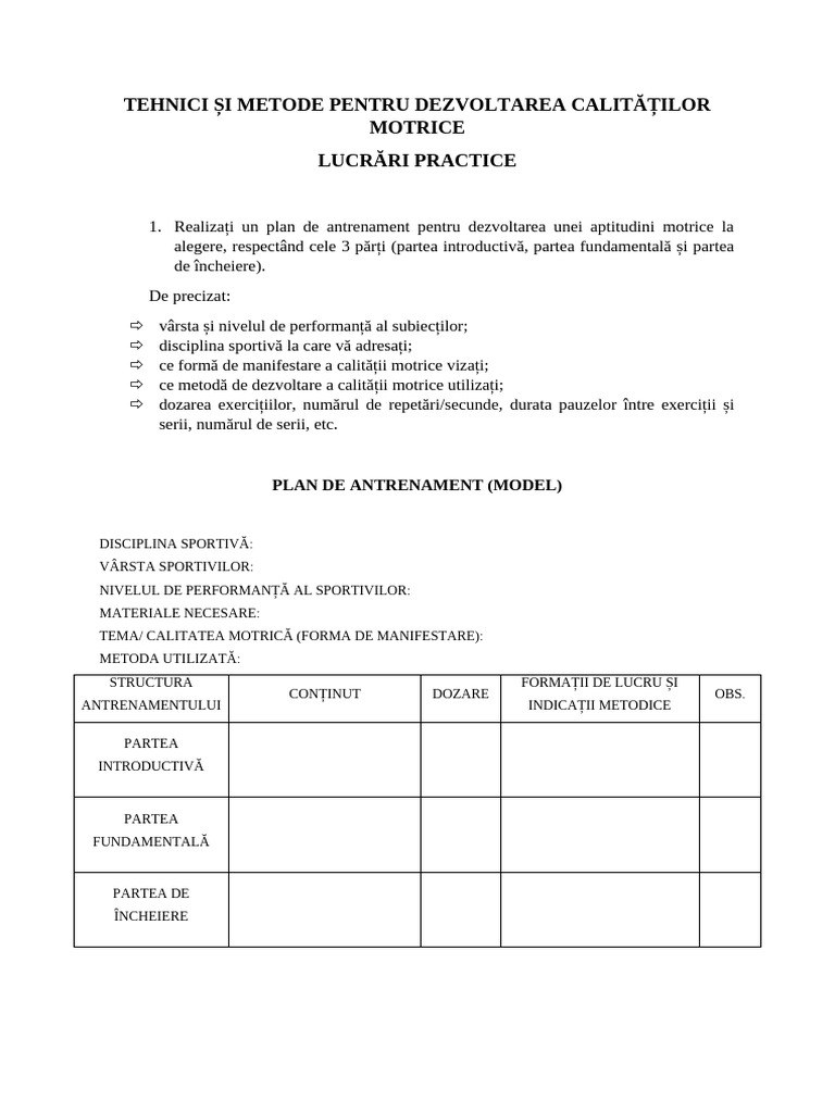Plan de Antrenament Model | PDF