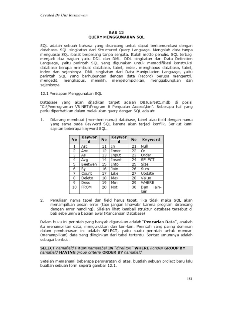 Panduan Dasar Query SQL | PDF | Metode & Bahan Ajar
