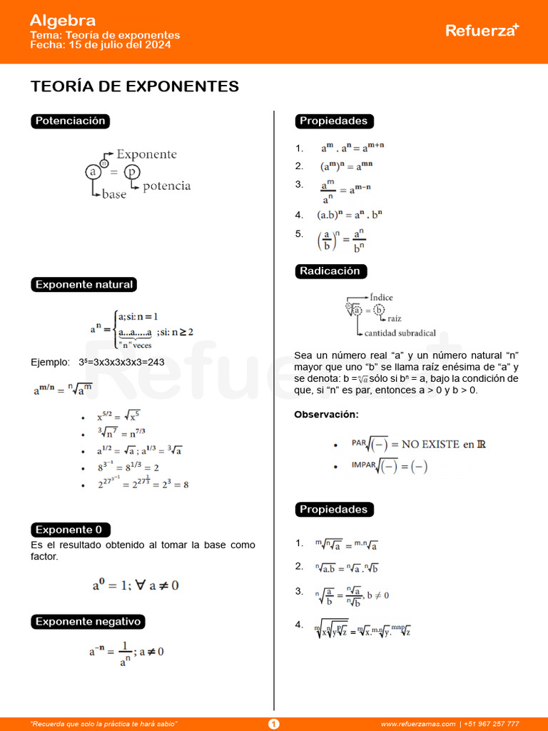 1. TEORIA DE EXPONENTE | PDF