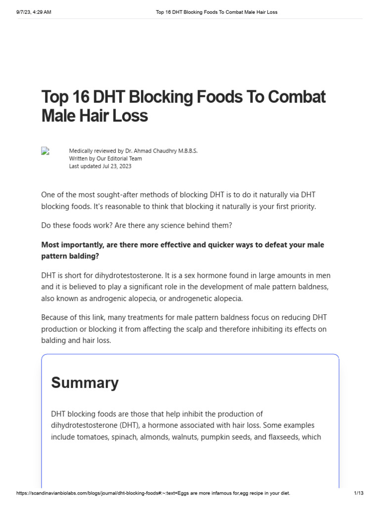 Top 16 DHT Blocking Foods To Combat Male Hair Loss | PDF | Hair Loss ...