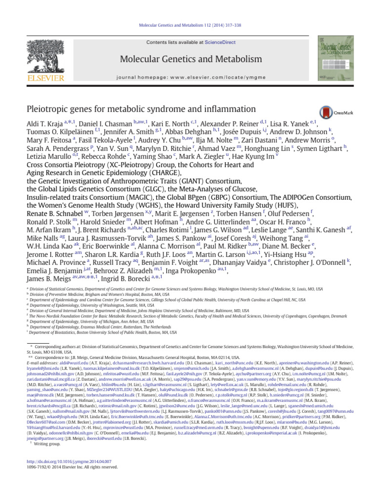 Pleiotropic Genes For Metabolic Syndrome and Inflammation | PDF