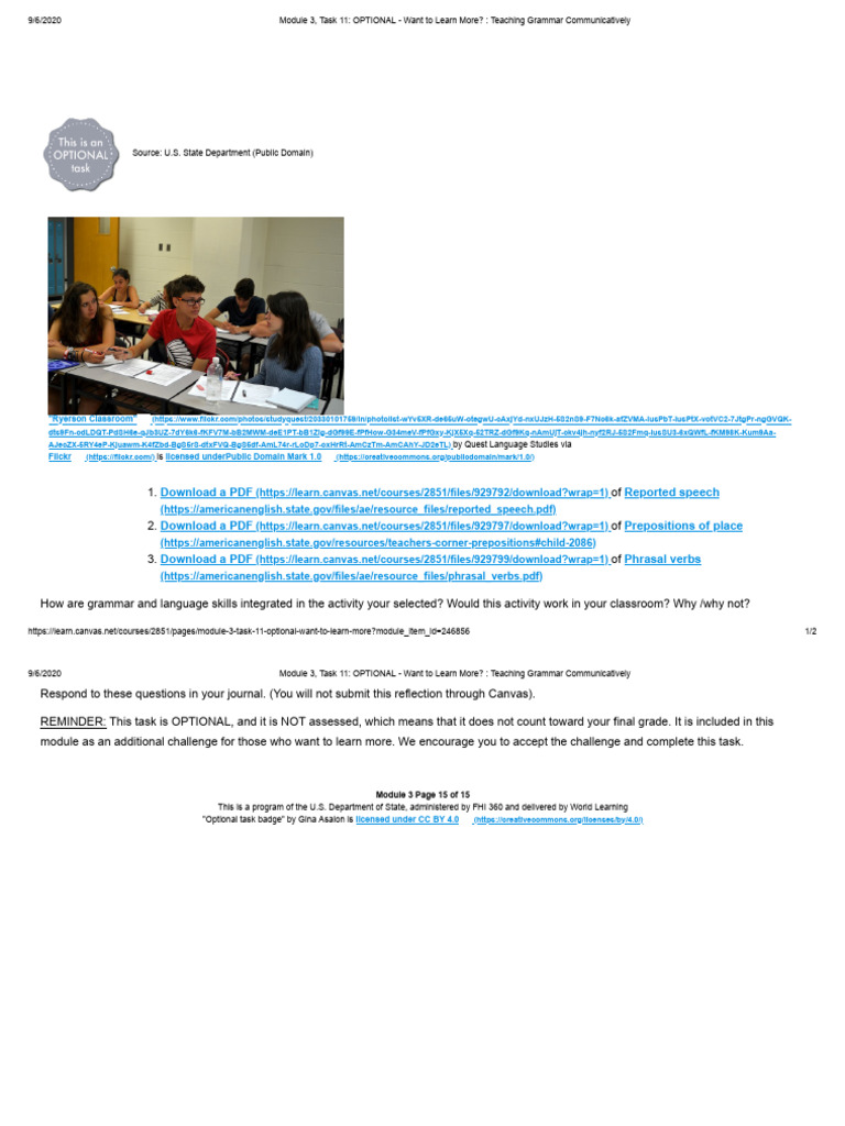 Module 3, Task 11 - OPTIONAL - Want To Learn More - Teaching Grammar Communicatively | PDF ...