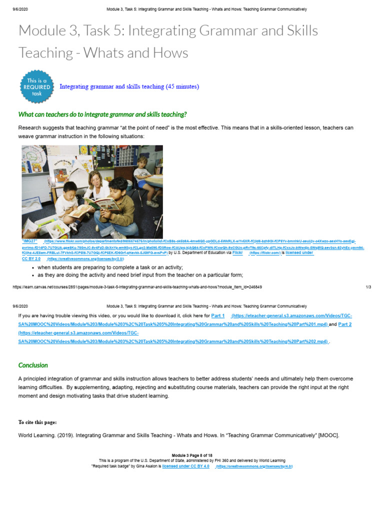 Module 3, Task 5 - Integrating Grammar and Skills Teaching - Whats and Hows - Teaching Grammar ...